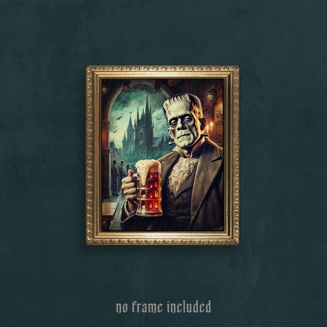 Frank and Stein Funny Art Print Frankenstein Drinking Beer Poster Fun ...