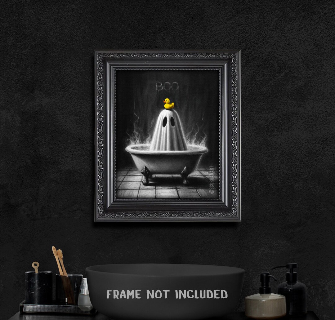 Ghost Bath Rubber Duck Funny Bathroom Art Print, Dark Gothic Cute Ghost ...