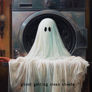 Ghost Bath Funny Art Print, Ghost Getting Washed Laundry Dark Creepy ...