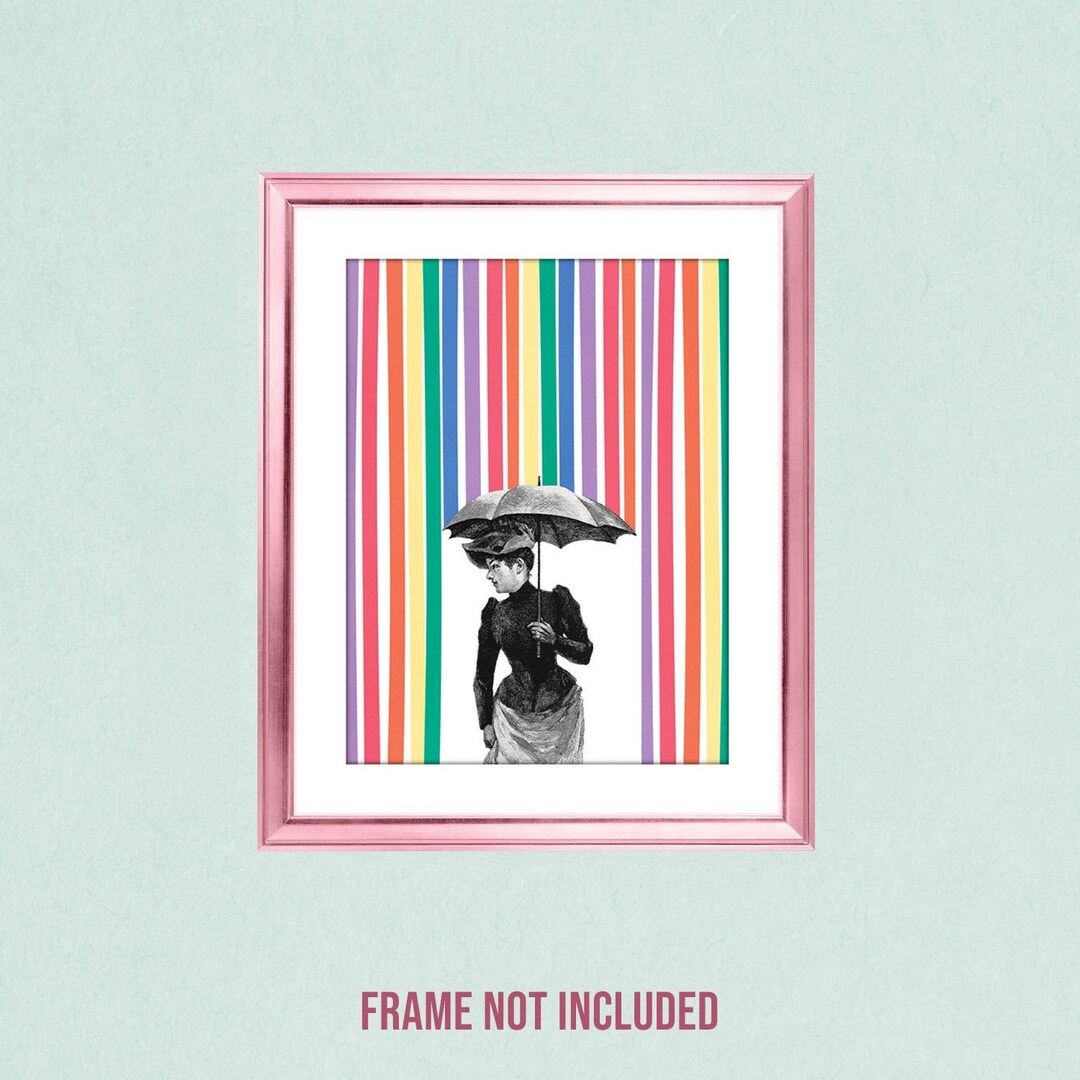 Rainbow Rain Art Print: Victorian Lady With Umbrella, Funky Eclectic ...