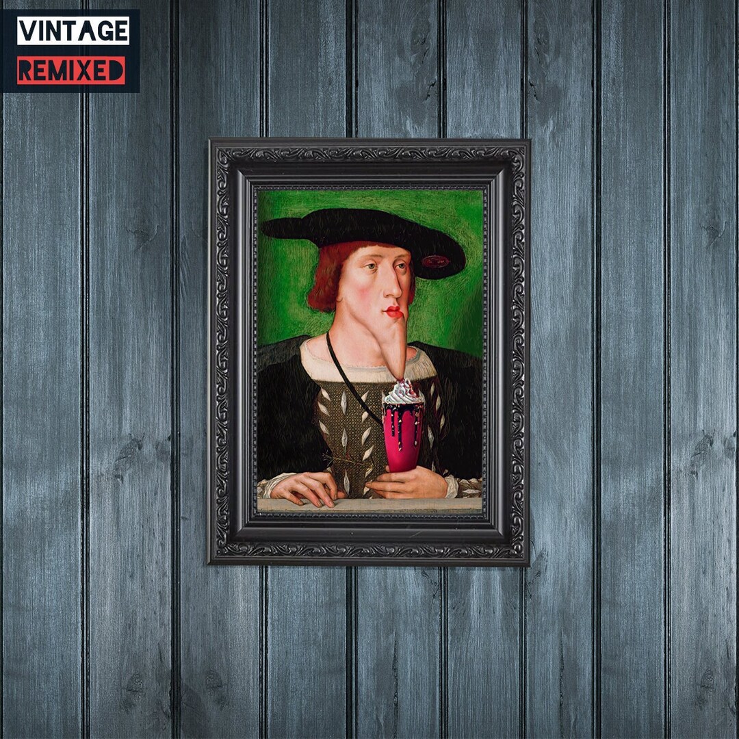 Milkshake Chin Funny Altered Vintage Painting Kitsch Eclectic Quirky ...