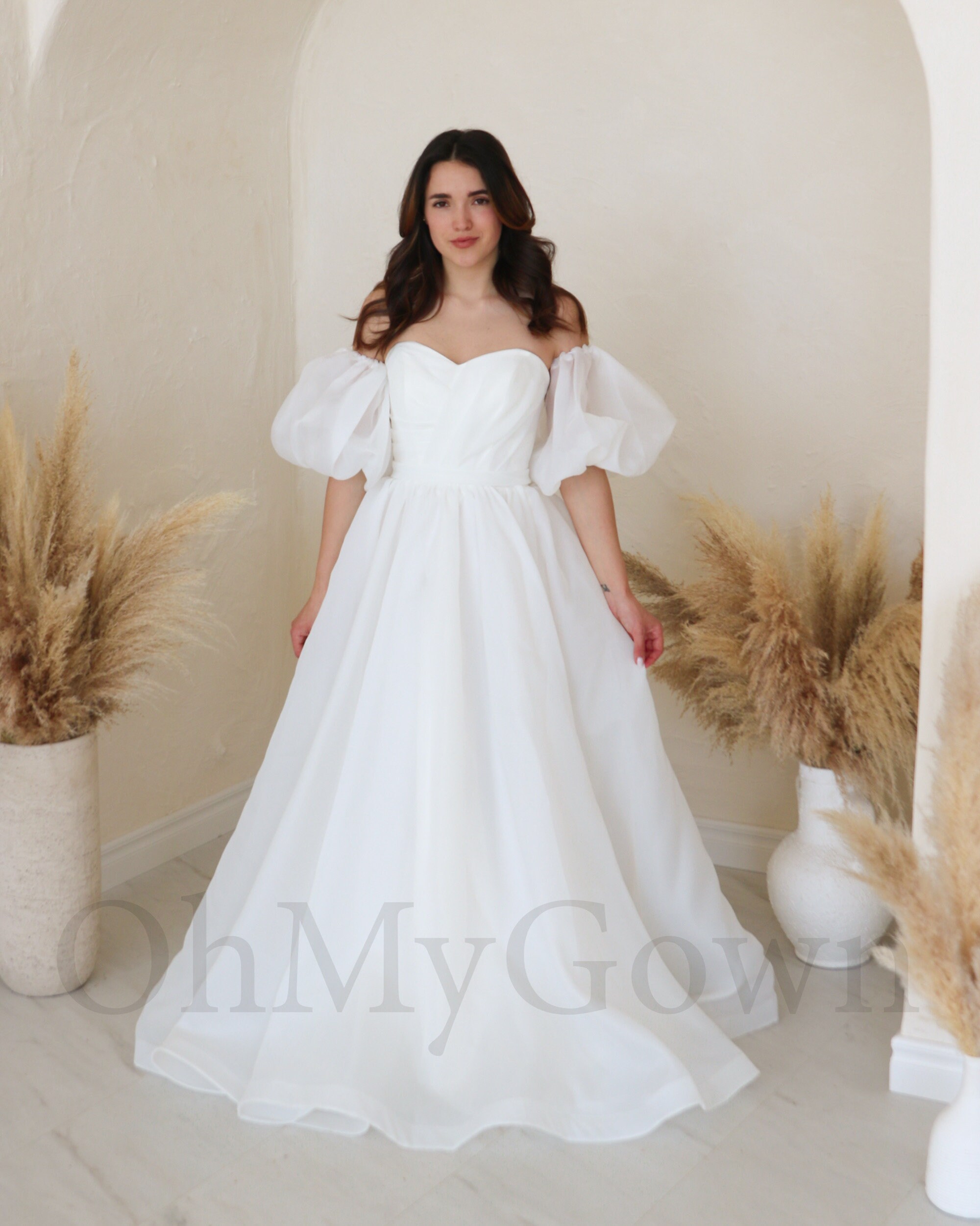 Short Puffy Sleeves Wedding Dress Of The Shoulders Wedding Etsy Short Puffy Sleeves Wedding Dress Of The Shoulders Wedding Etsy