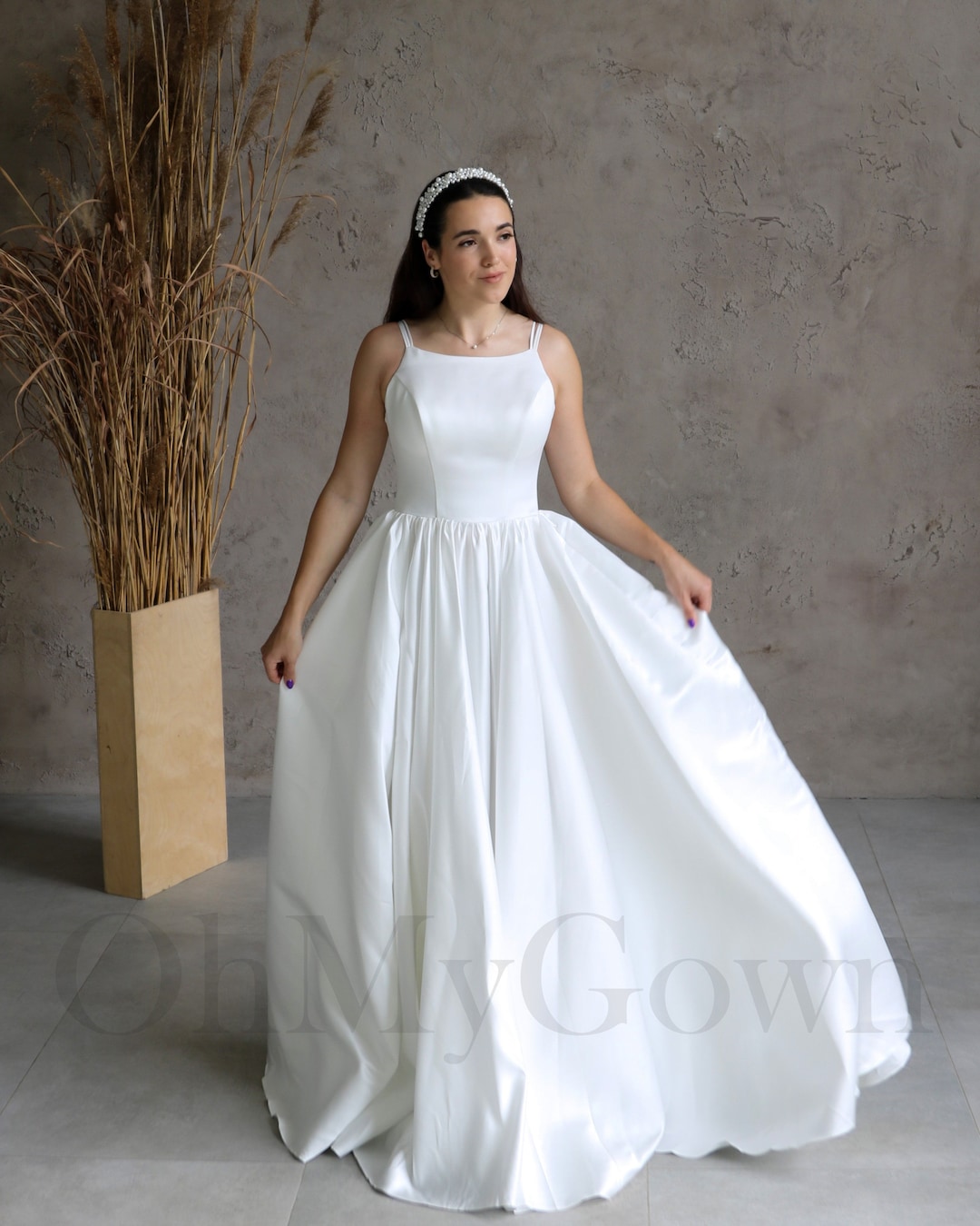 Spaghetti Straps Wedding Dress , Minimalist Wedding Dress , Civil ...