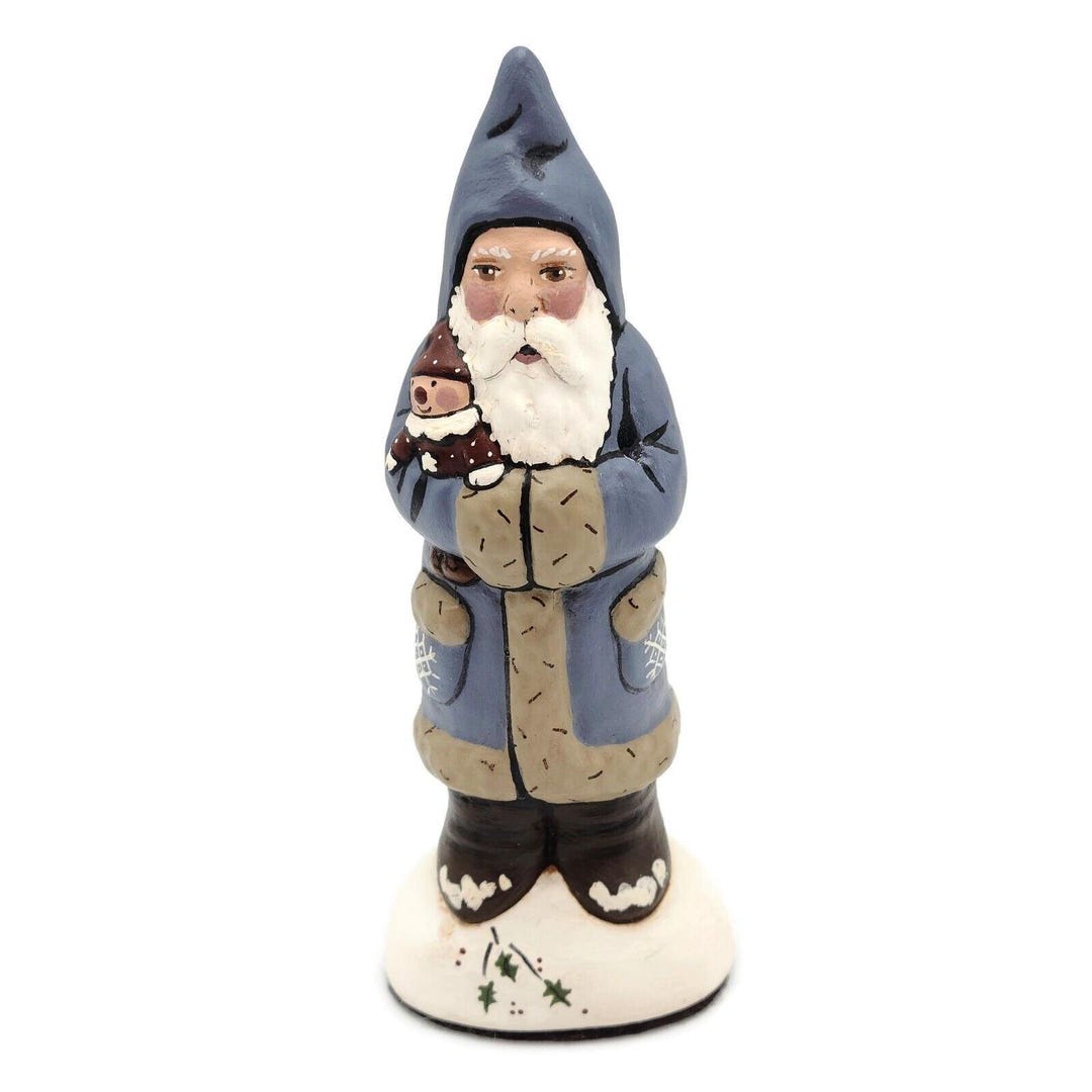 Blue Father Christmas With Mini Helper Chalkware Folk Art 2017 Holiday ...