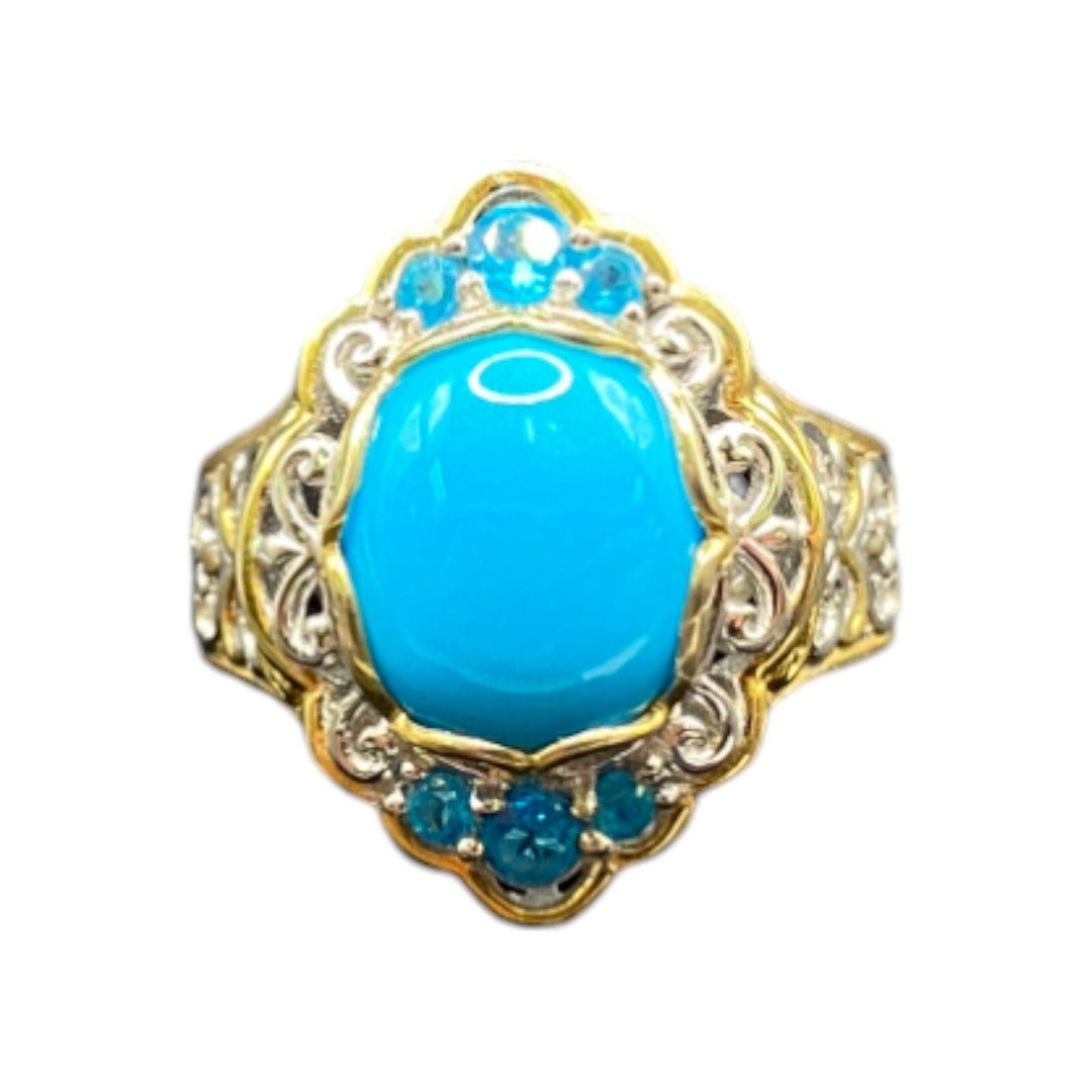 Sleeping Beauty Turquoise Precious Stone Sterling Silver Ring Two Tone ...