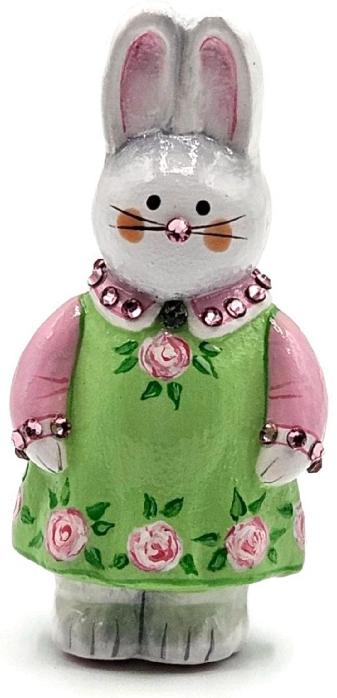 Patricia Breen Miniature Sculpture Bunny Girl Green Pink Roses Easter ...