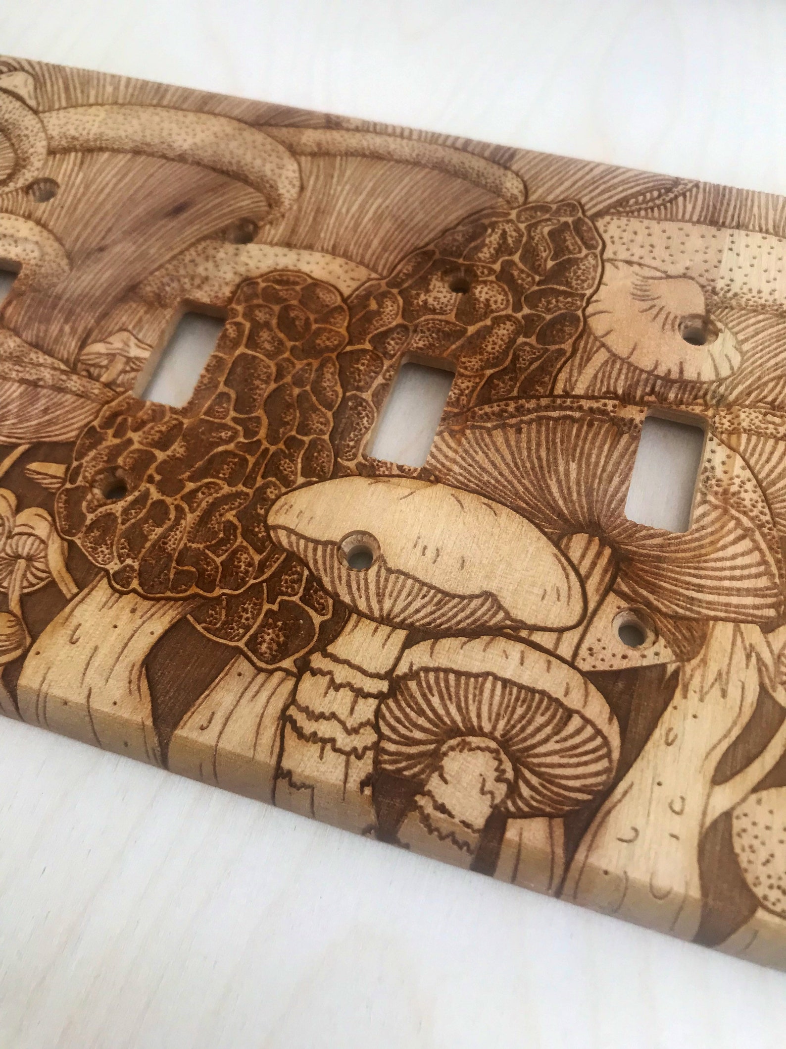 4 Toggle Wooden Mushroom Lightswitch Cover - Quad Light Switch Cover - Etsy
