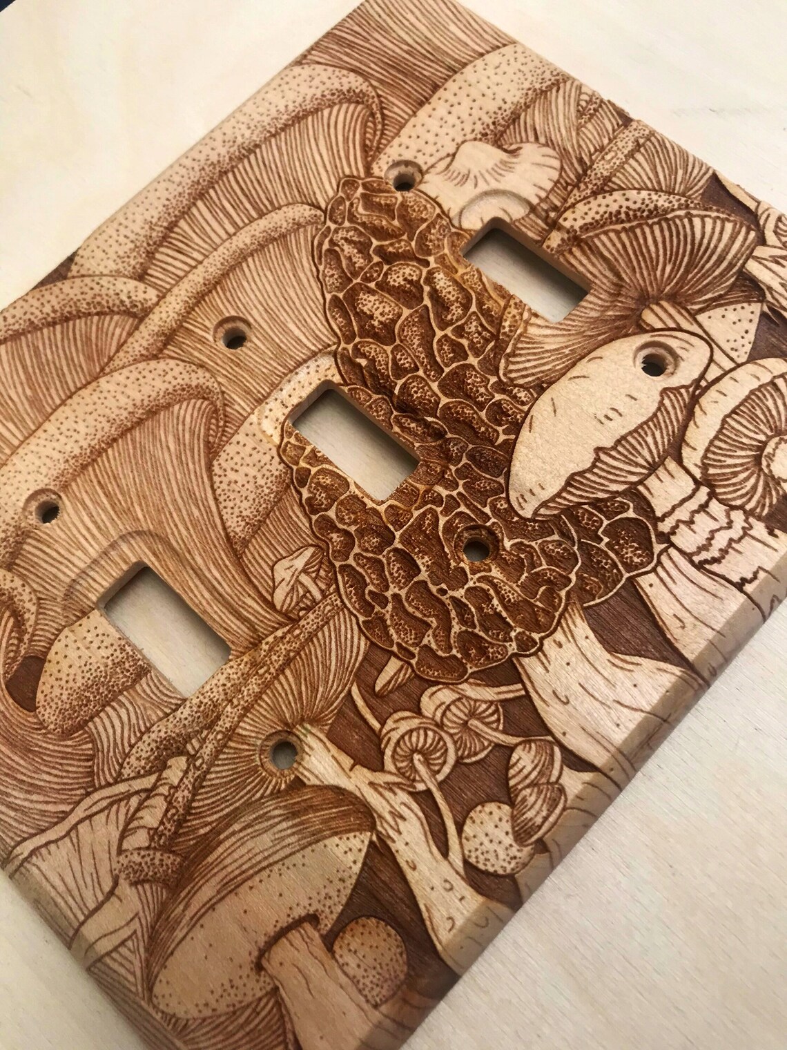 Wood Mushroom Triple Light Switch Cover 3 Toggle Switchplate | Etsy