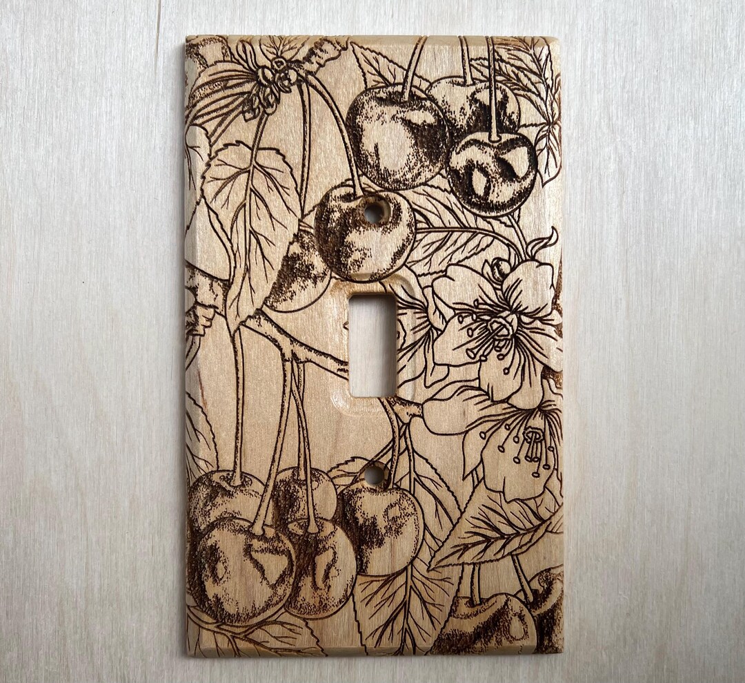 Wooden Engraved Light Switch Cover - Cherries, Cherry Blossoms and ...