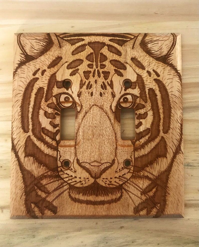 Wooden Tiger Double Light Switch Cover - Wood 2 Toggle Animal Light ...