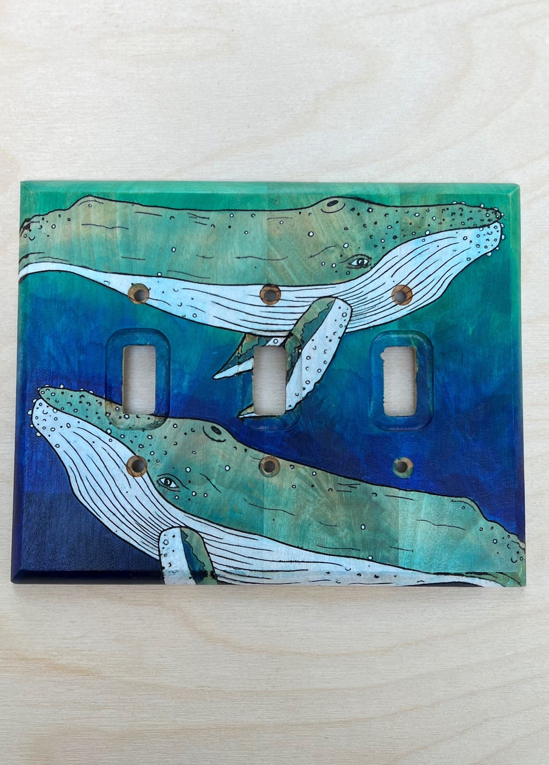 Hand Painted Wooden Humpback Whale Triple Light Switch Cover -3 Toggle ...