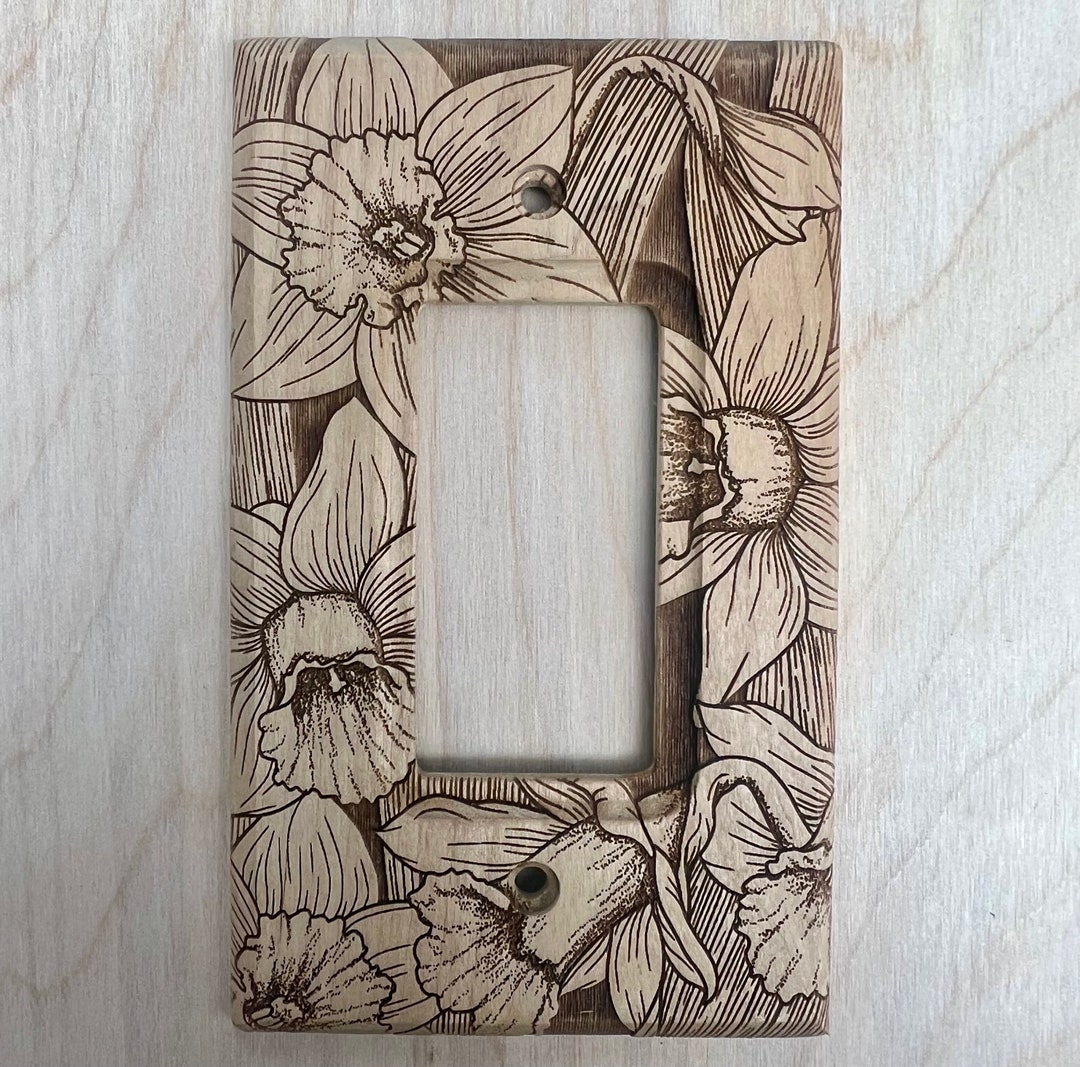 Wooden Flower Engraved Rocker Light Switch Cover - Daffodil Wall Plate ...