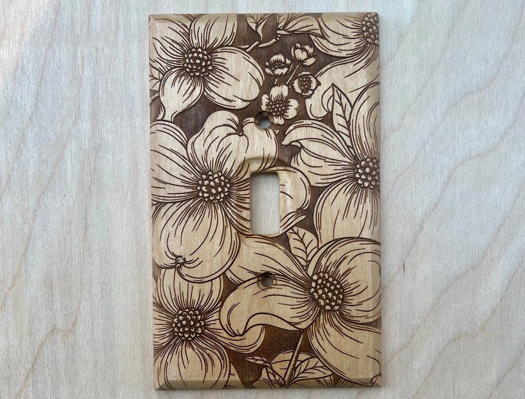 Wooden Dogwood Flower Engraved Light Switch Cover - Floral Wall Plate ...