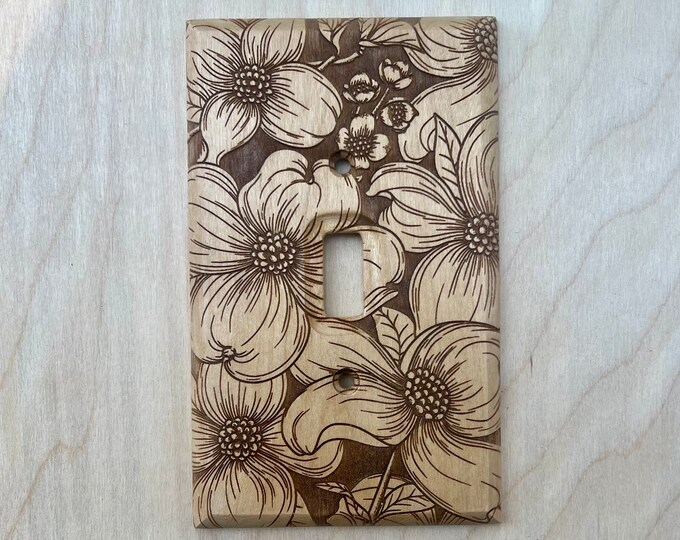 Wooden Dogwood Flower Engraved Light Switch Cover - Floral Wall Plate ...