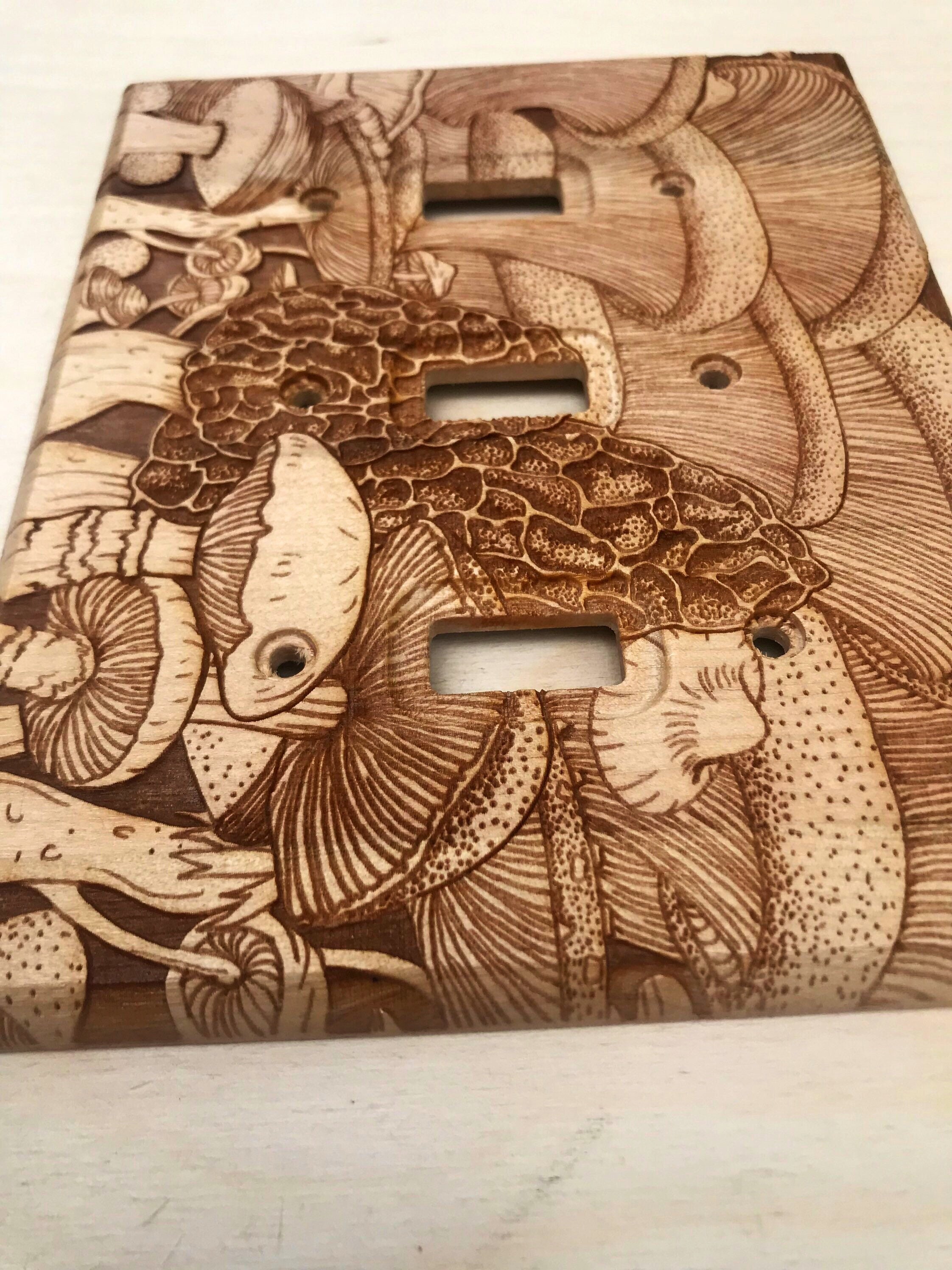 Wood Mushroom Triple Light Switch Cover 3 Toggle Switchplate | Etsy
