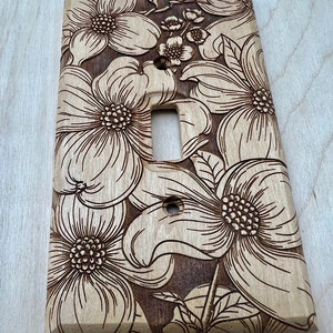 Wooden Dogwood Flower Engraved Light Switch Cover - Floral Wall Plate ...