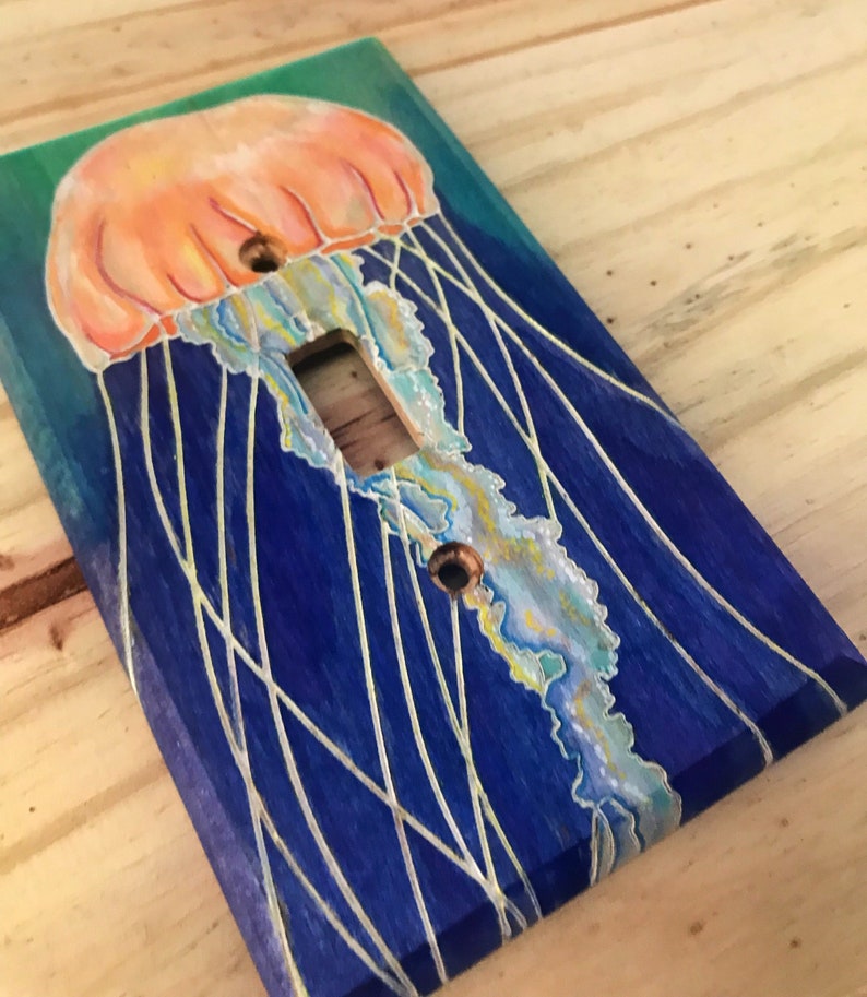 Hand Painted Jelly Fish Light Switch Cover Colorful Wooden - Etsy