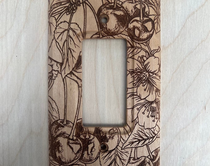 Wooden Engraved Rocker Light Switch Cover - Cherries, Cherry Blossoms ...