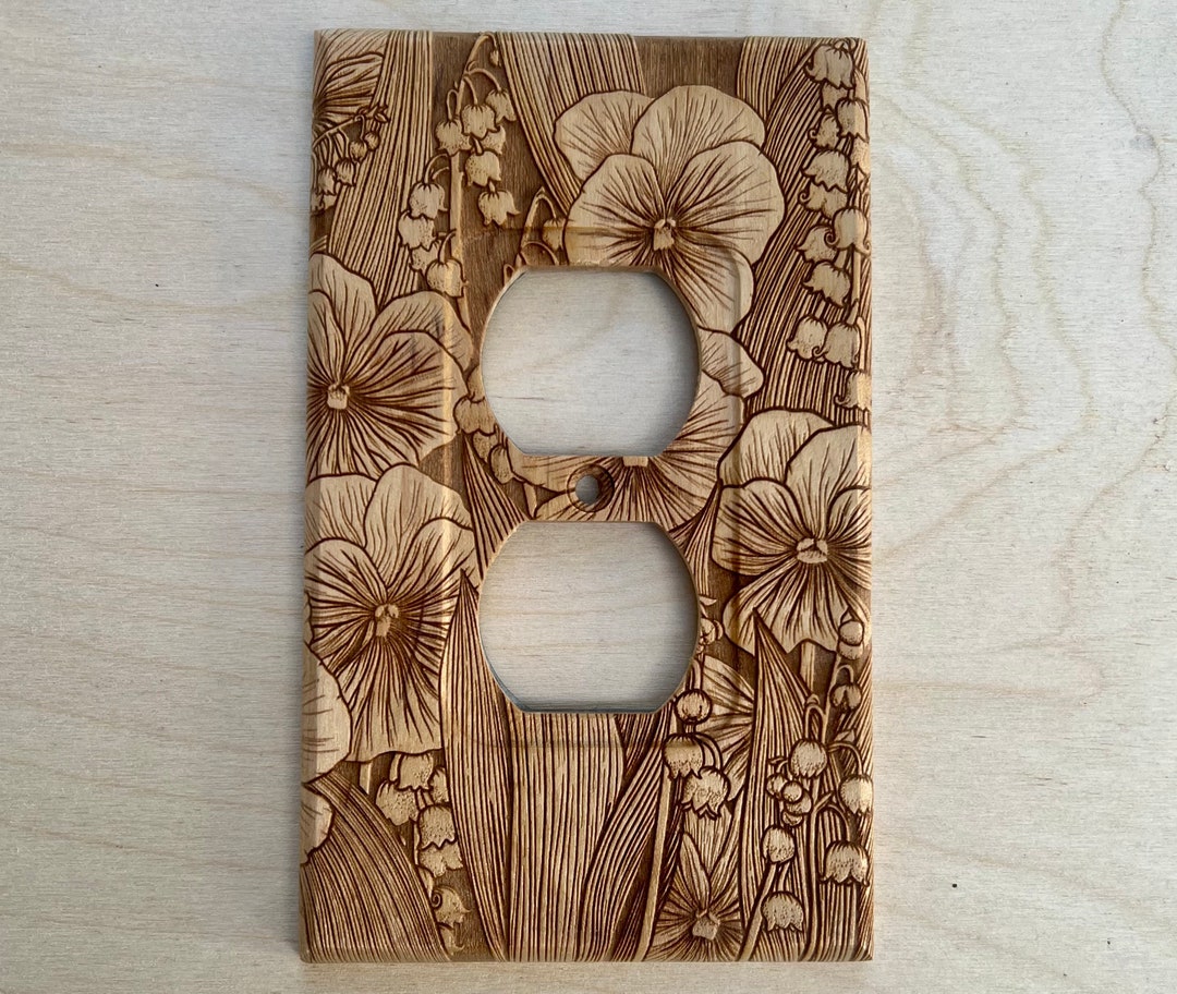 Wooden Flower Engraved Outlet Cover - Lily of the Valley and Violets - Etsy