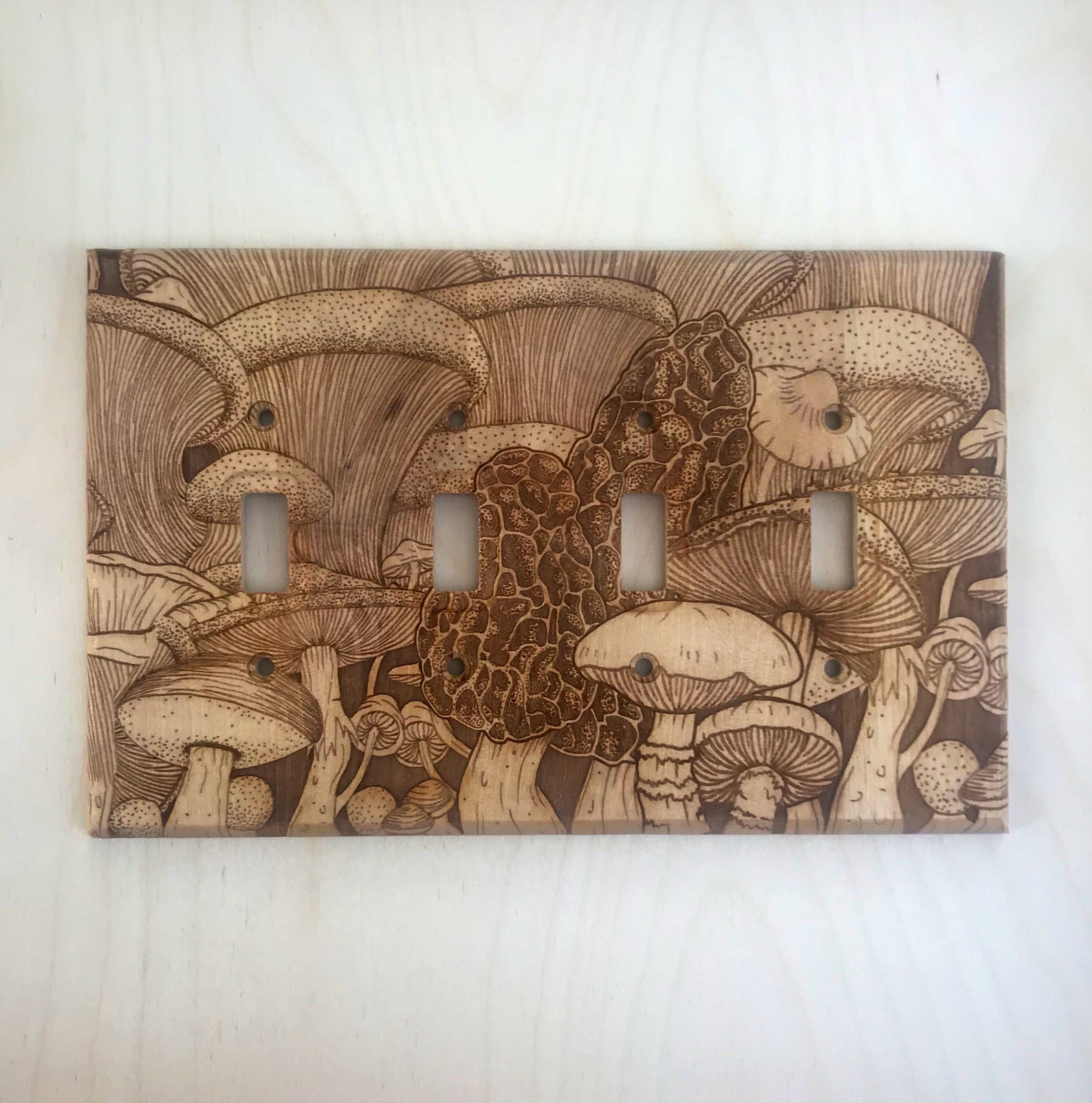 4 Toggle Wooden Mushroom Lightswitch Cover Quad Light Switch - Etsy
