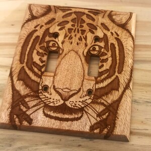 Wooden Tiger Double Light Switch Cover - Wood 2 Toggle Animal Light ...