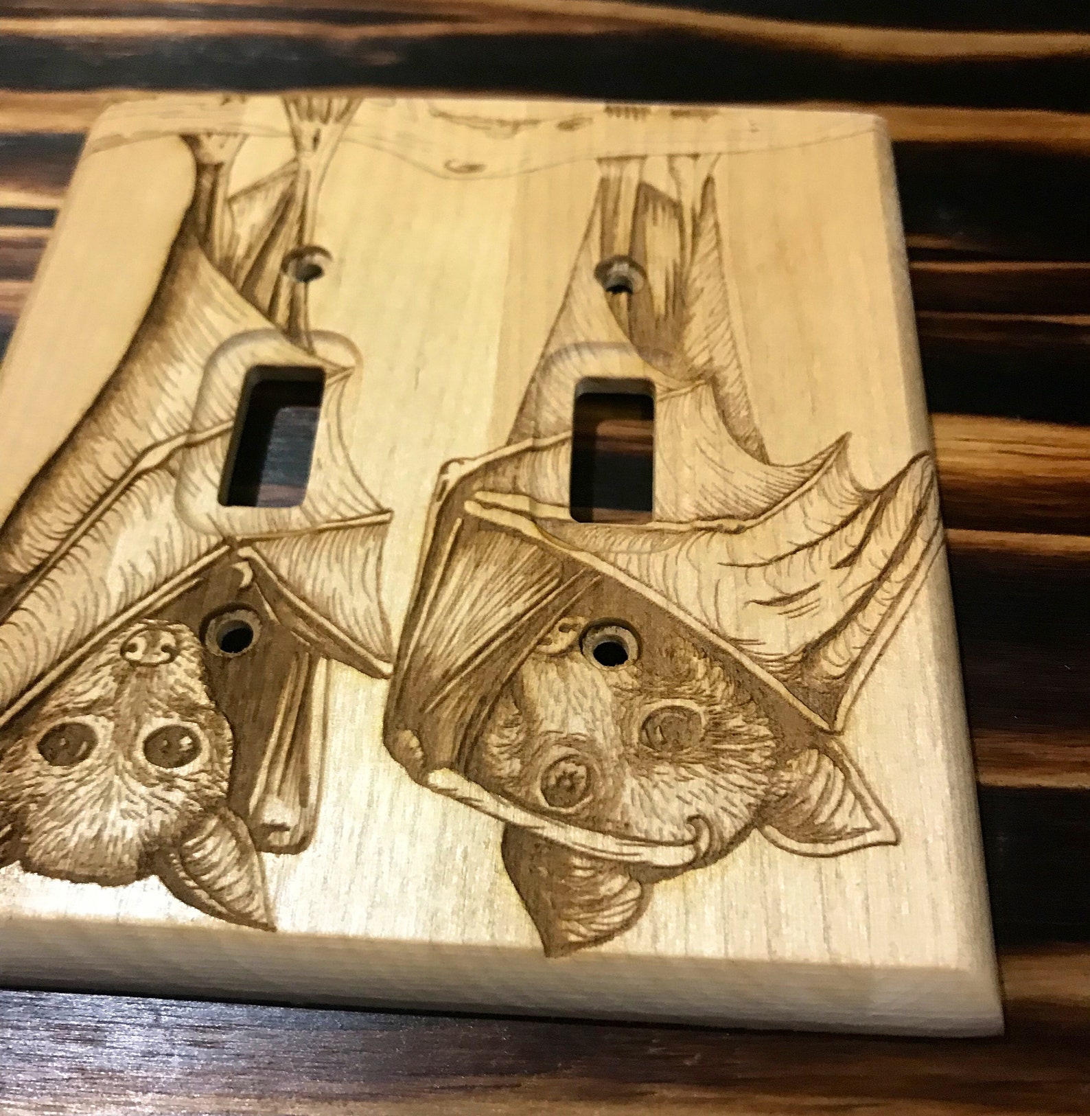 Wooden Double Light Switch Cover With Bats 2 Toggle Light | Etsy