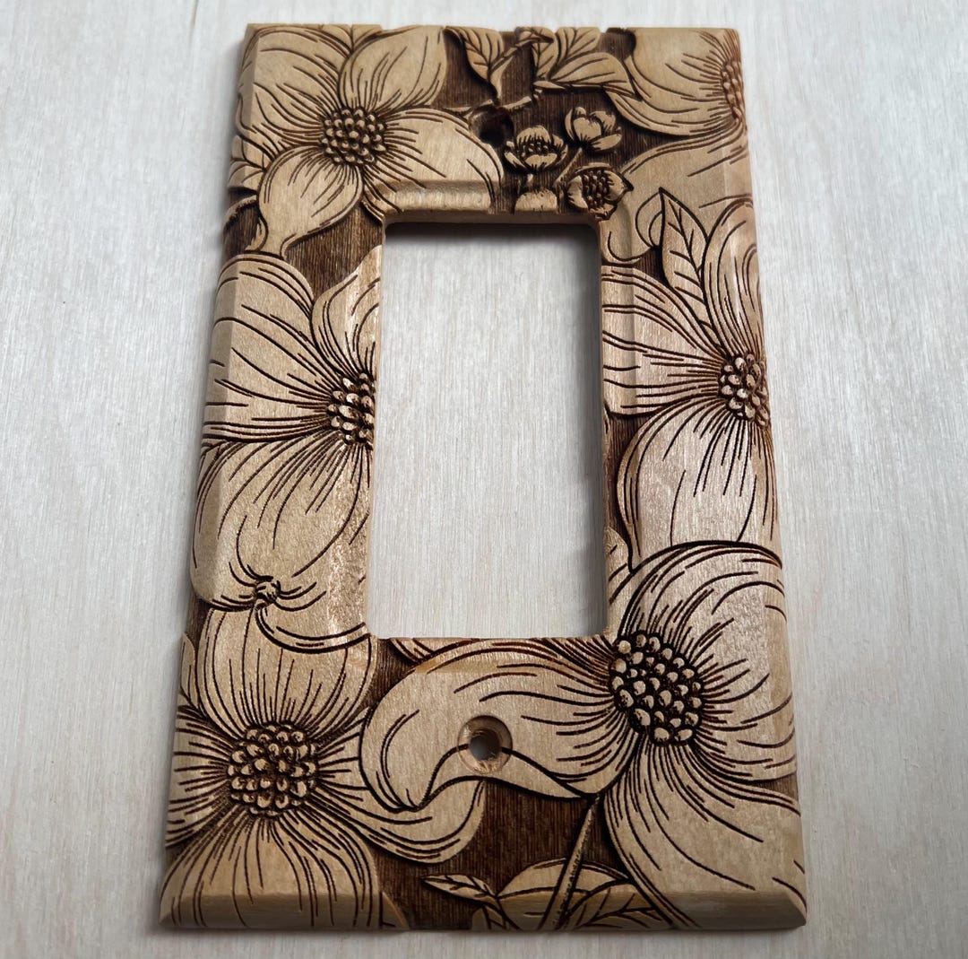 Wooden Dogwood Flower Engraved Rocker Light Switch Cover - Floral Wall ...