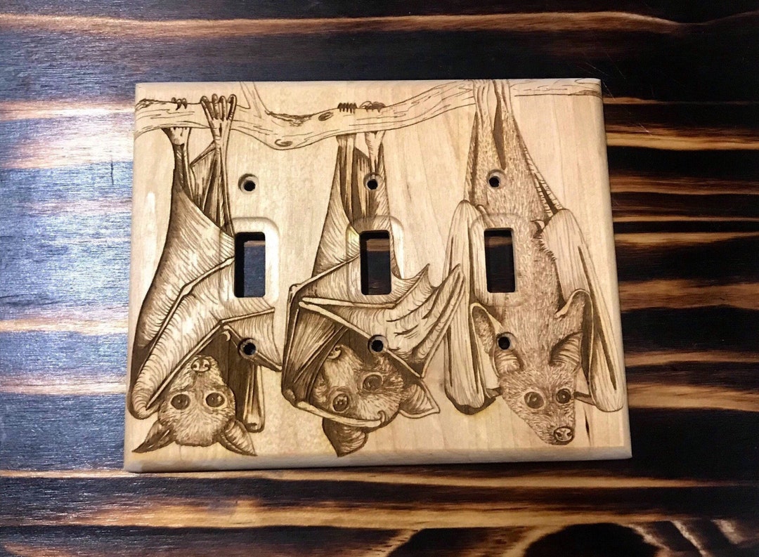 Three Bats Wood Triple Light Switch Cover Plate - 3 Toggle Light Switch ...