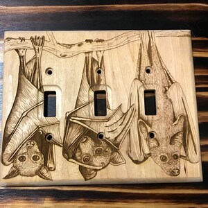 Three Bats Wood Triple Light Switch Cover Plate 3 Toggle Light Switch ...