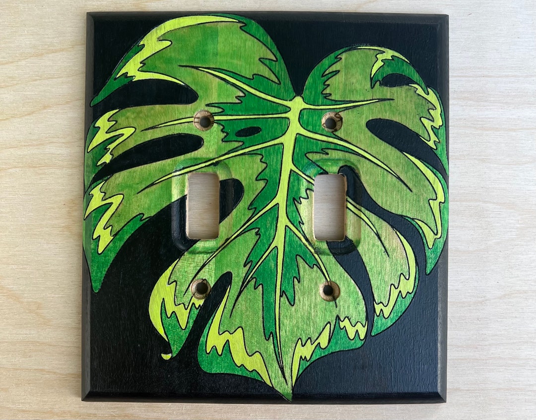 Monstera Leaves Double Light Switch Cover - 2 Toggle Hand Painted Leaf ...