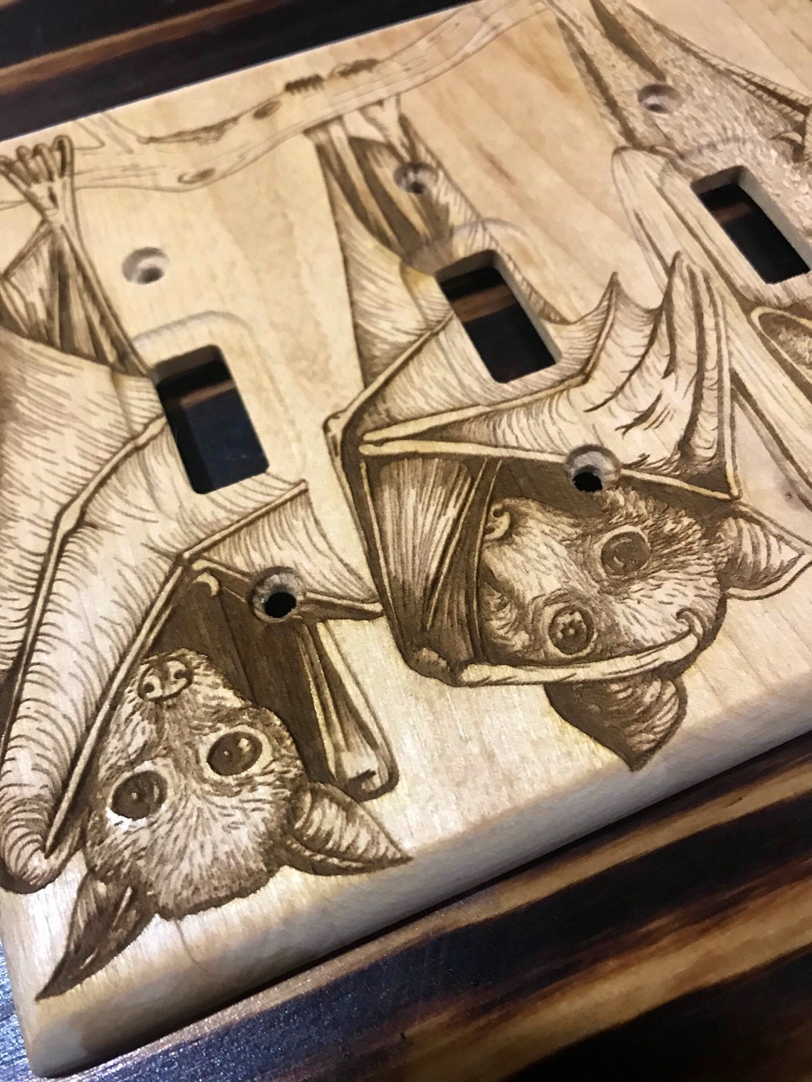 Three Bats Wood Triple Light Switch Cover Plate 3 Toggle | Etsy