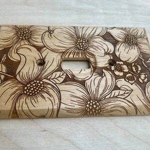 Wooden Dogwood Flower Engraved Light Switch Cover - Floral Wall Plate ...