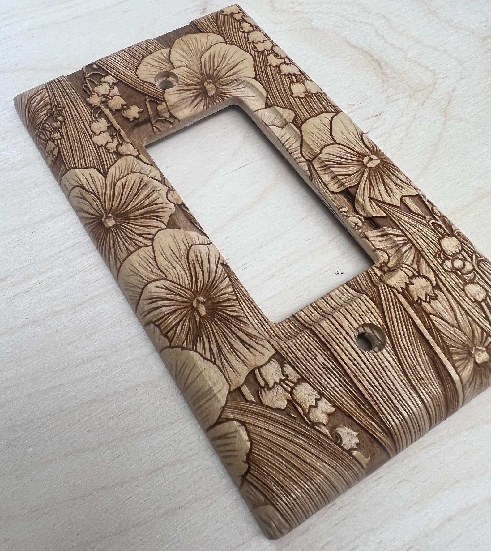 Wooden Flower Engraved Rocker Light Switch Cover Lily of the - Etsy