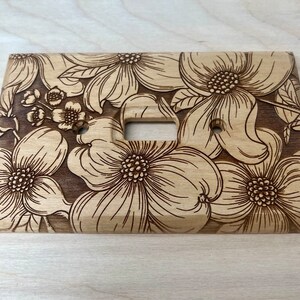 Wooden Dogwood Flower Engraved Light Switch Cover - Floral Wall Plate ...