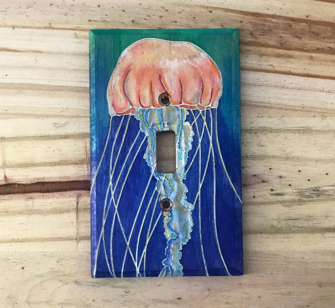 Hand Painted Jelly Fish Light Switch Cover - Colorful Wooden Single ...