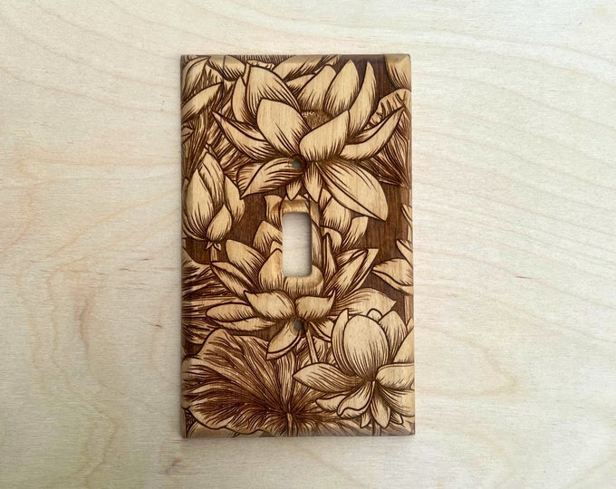 Lotus Flower Wooden Single Light Switch Cover- Single Toggle Cover ...