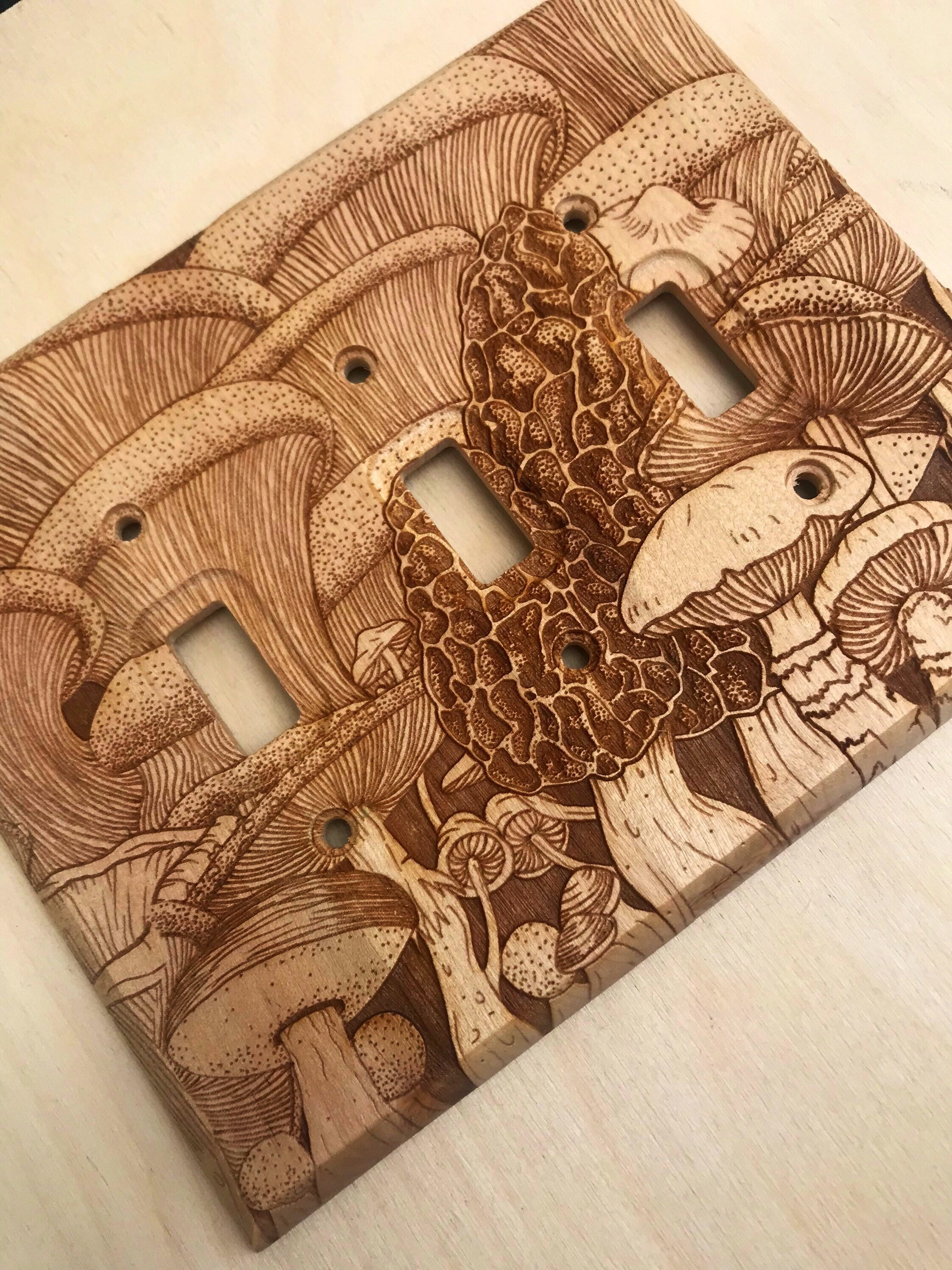 Wood Mushroom Triple Light Switch Cover 3 Toggle Switchplate | Etsy