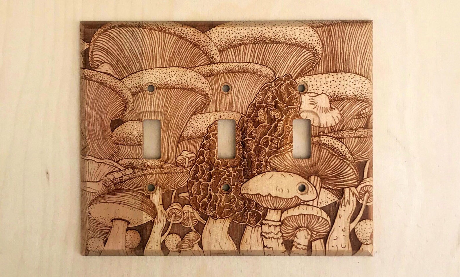 Wood Mushroom Triple Light Switch Cover 3 Toggle Switchplate | Etsy