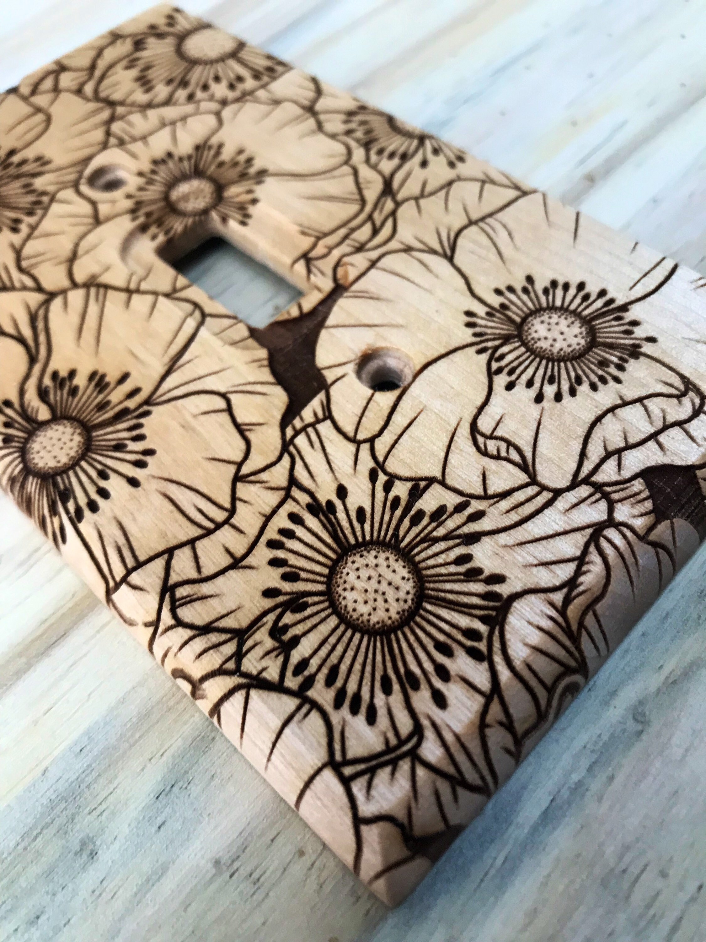 Wooden Flower Light Switch Cover Plate - Single Toggle Lightswitch ...