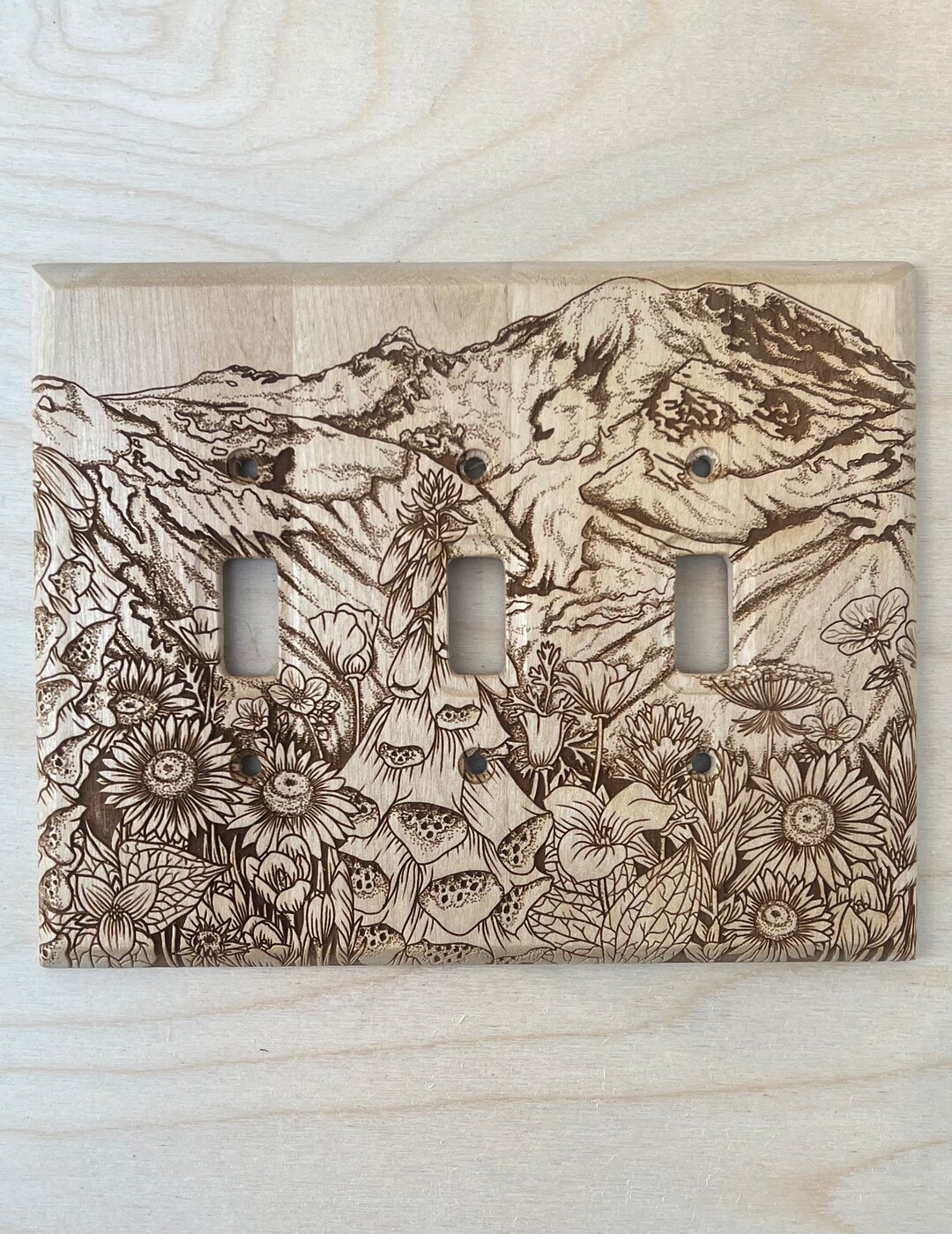 Engraved Mountain With Wild Flowers Cover- 3 Toggle Wall Light Plate ...
