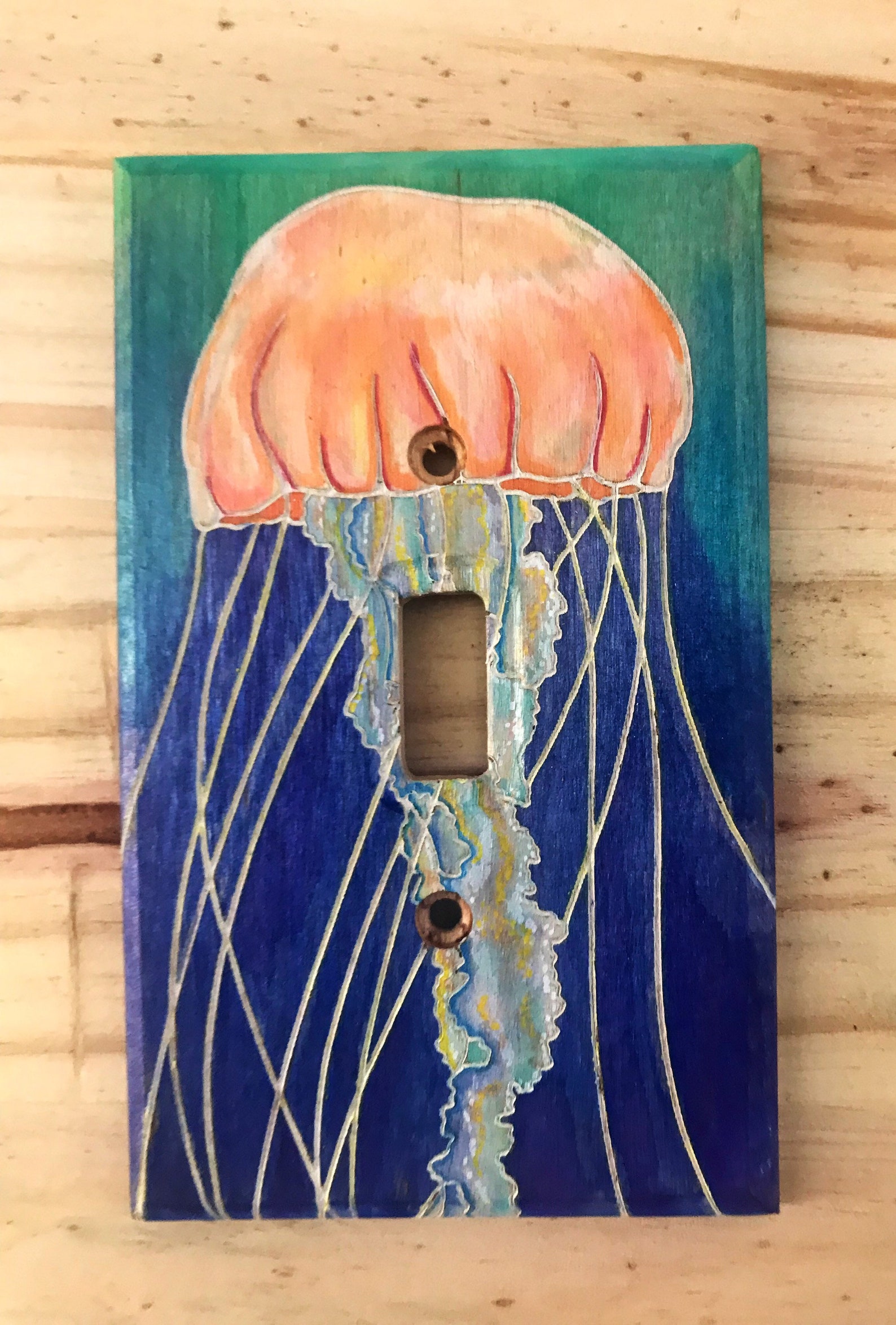 Hand Painted Jelly Fish Light Switch Cover Colorful Wooden - Etsy