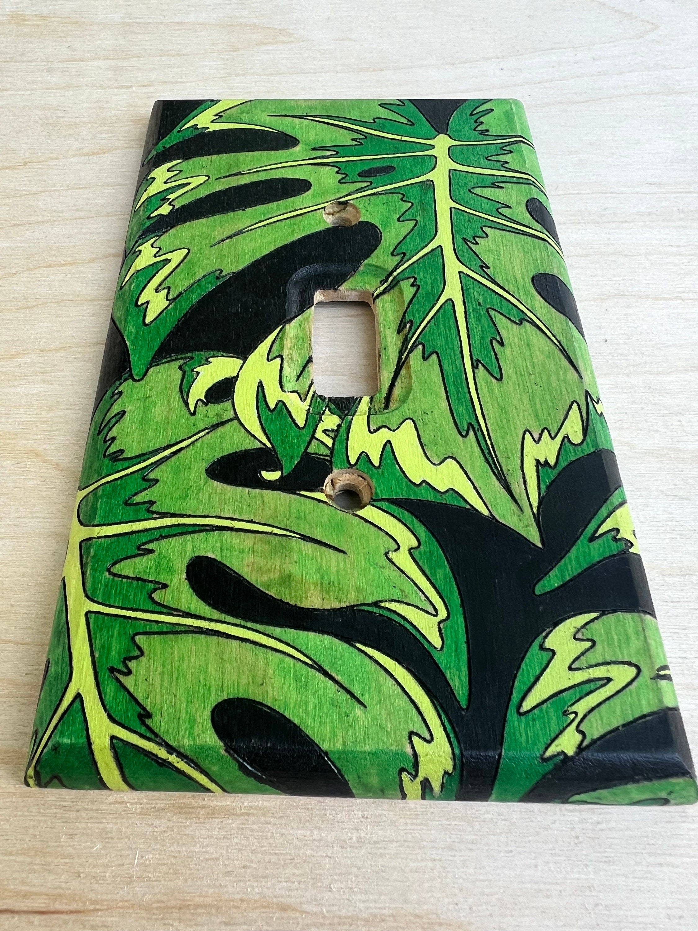 Monstera Leaves Light Switch Cover - 1 Toggle Hand Painted Leaf ...