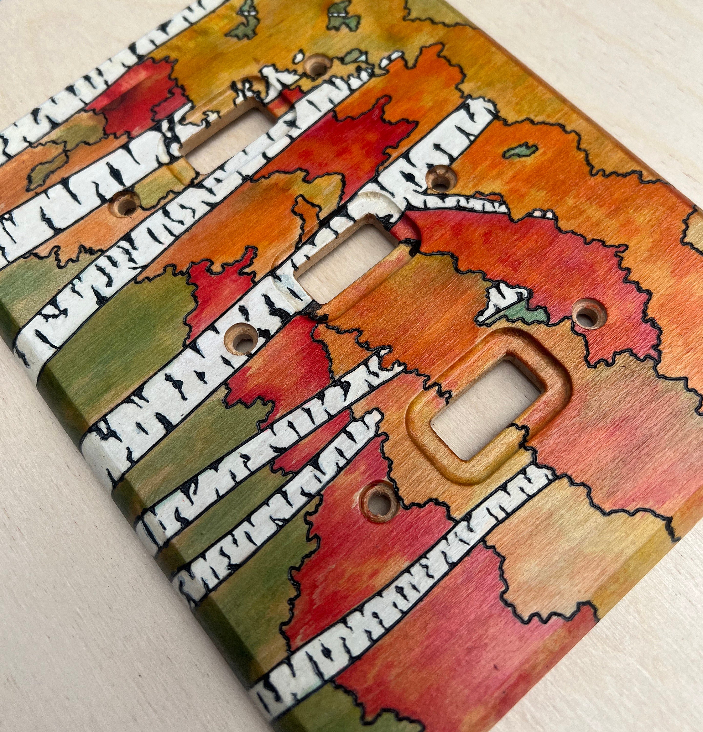 Hand Painted Birch Tree Triple Light Switch Cover Plate - 3 Toggle Fall ...