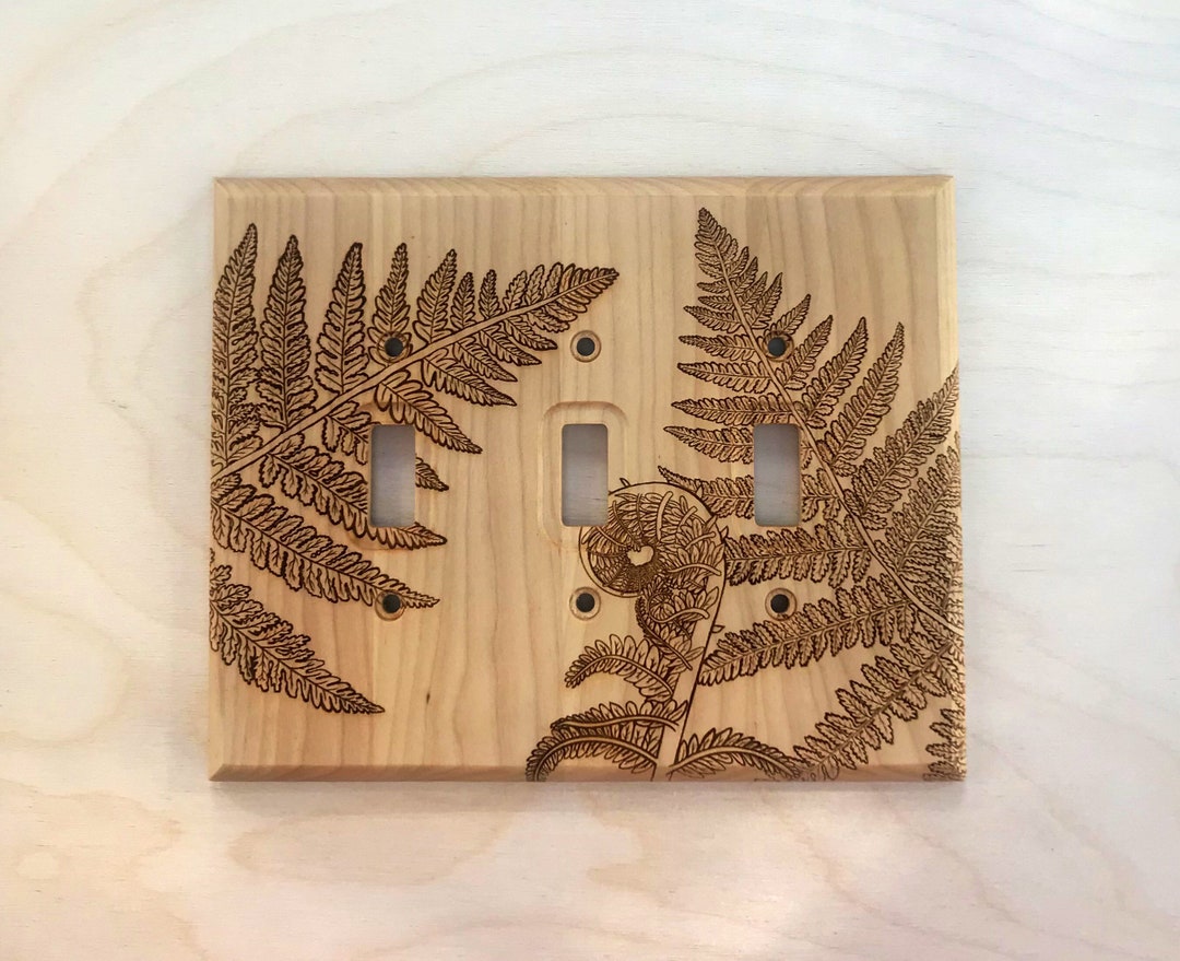 Triple Fern Triple Light Switch Cover - Engraved Wooden 3 Toggle Wall ...