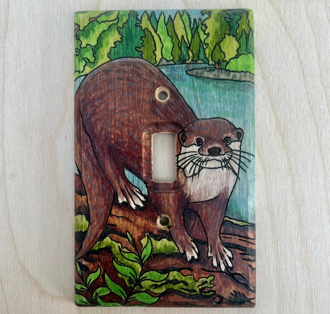 Hand Painted River Otter Light Switch Cover - Colorful Wooden Single ...