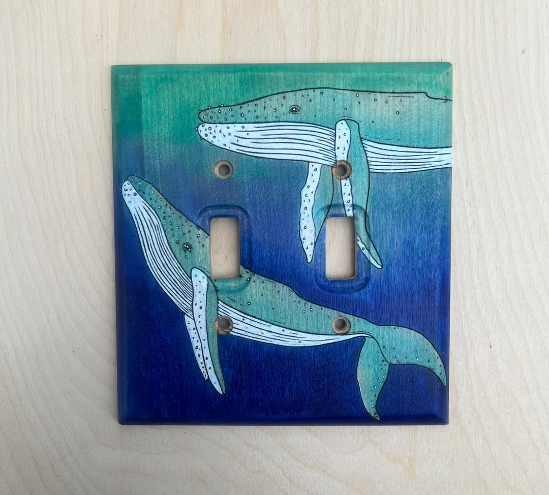 Hand Painted Wooden Humpback Whale Double Light Switch Cover - 2 Toggle ...