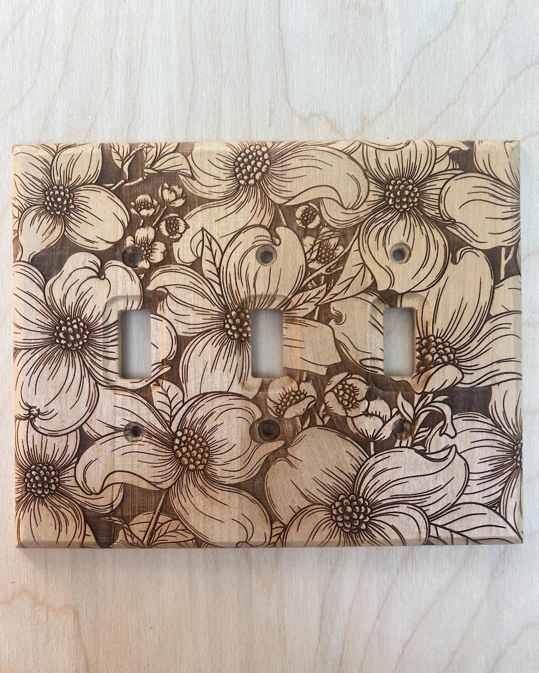 Wooden Floral Triple Light Switch Cover - 3 Toggle Switch Plate ...