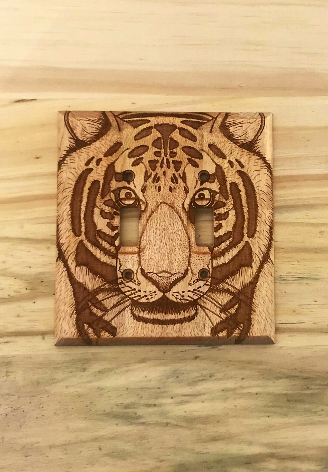 Wooden Tiger Double Light Switch Cover - Wood 2 Toggle Animal Light ...