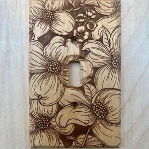 Wooden Dogwood Flower Engraved Light Switch Cover - Floral Wall Plate ...