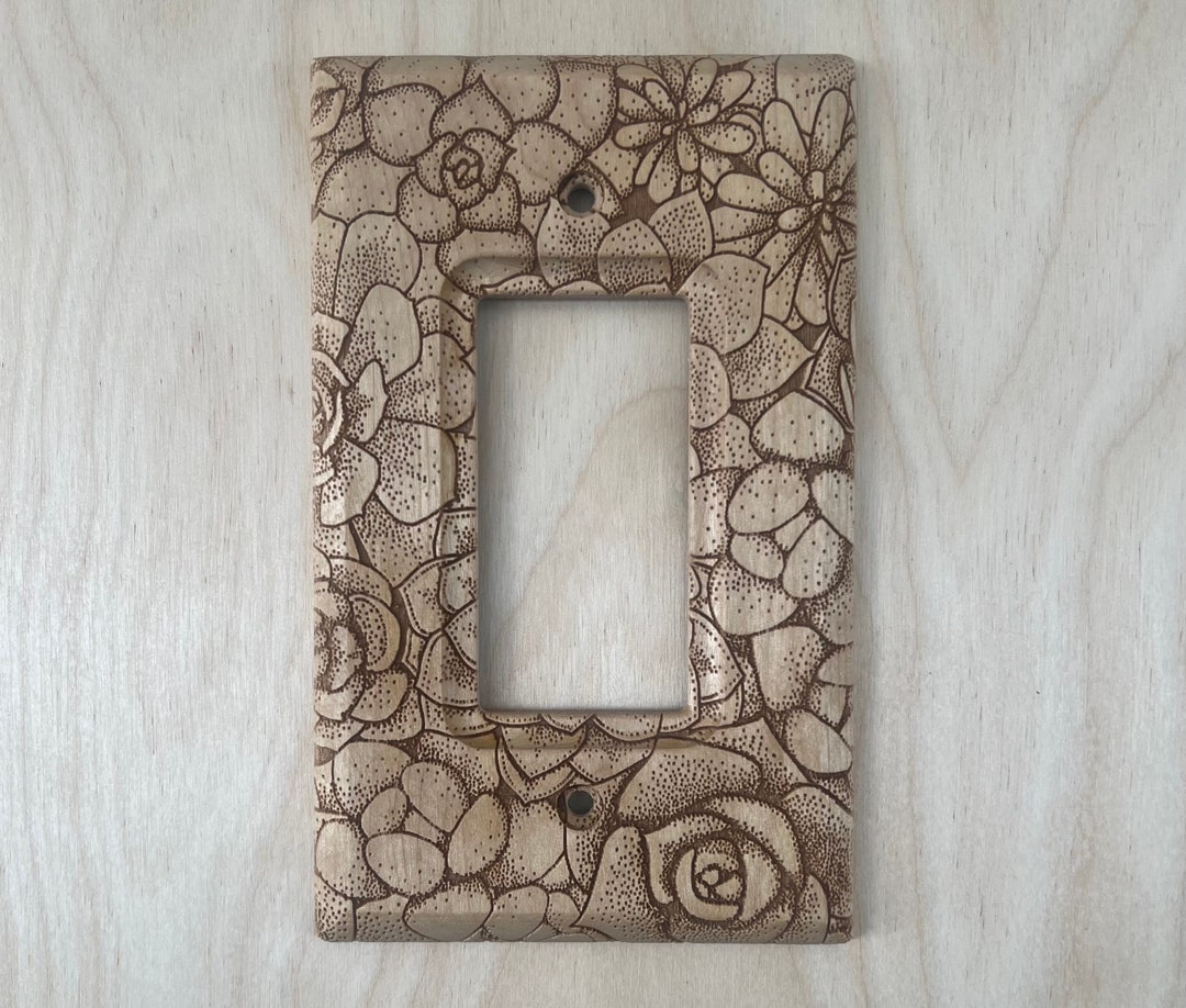 Succulent Rocker Light Switch Cover - Wooden Botanical Single Rocker ...